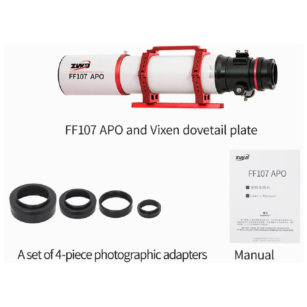 Lunette Apochromatique ZWO FF107 107mm F/7 Quadruplet - Focuseur ...