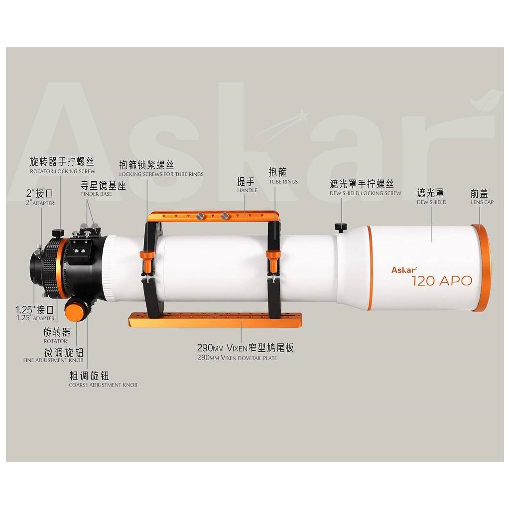 Lunette Apochromatique Askar 120mm F/7 Triplet EDT - Focuseur rotatif Rack&Pinion 3.5" SharpStar ...